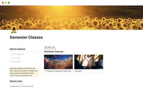 Semester Classes Notion Template