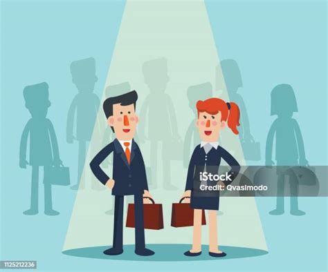 성공 사업 및 비즈니스 여자 웃 고 벡터 일러스트 레이 션의 비즈니스 문자 스포트라이트에 대한 스톡 벡터 아트 및 기타 이미지