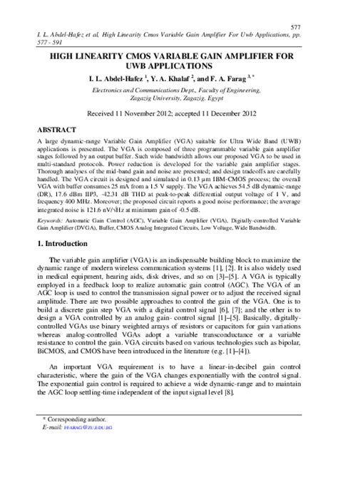 Pdf High Linearity Cmos Variable Gain Amplifier For Uwb Applications