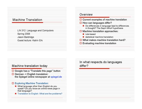 machine translation lecture slides lin 312 docsity