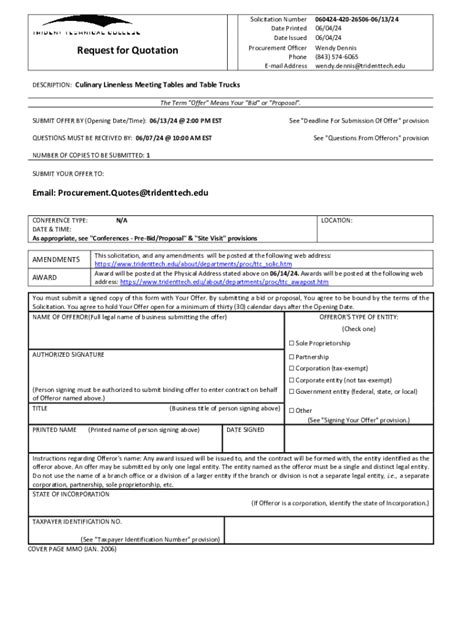 Fillable Online Request For Quotation Amendment 1 Fax Email Print Pdffiller