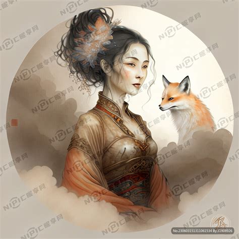 Ai创作图狐仙 仙女形象 女 仙风道骨 工笔画风格 祥云 法器扶尘 中国画 昵图网