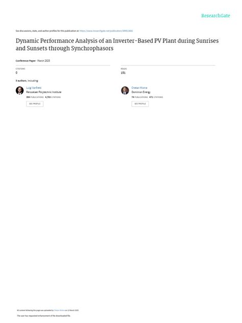 Dynamic Performance Analysis Of An Inverter Based Pv Plant During Sunrises And Sunsets Through