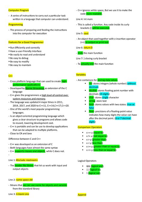 itecc 04 reviewer computer programming computer program a series of instructions to carry