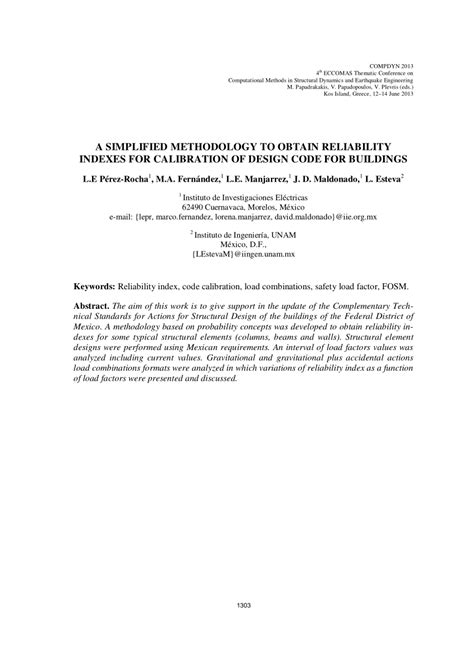 pdf a simplified methodology to obtain reliability indexes for