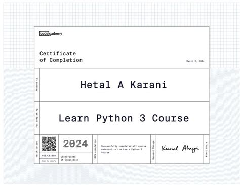 Hetal Karani On Linkedin Python Codecademy Learning Continuouslearning Certification