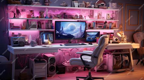 Premium Ai Image There Is A Computer Desk With A Monitor And A Keyboard Generative Ai