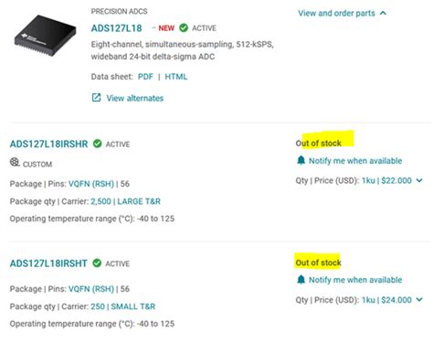 Ads127l18 Question Re Availability Data Converters Forum Data Converters Ti E2e Support