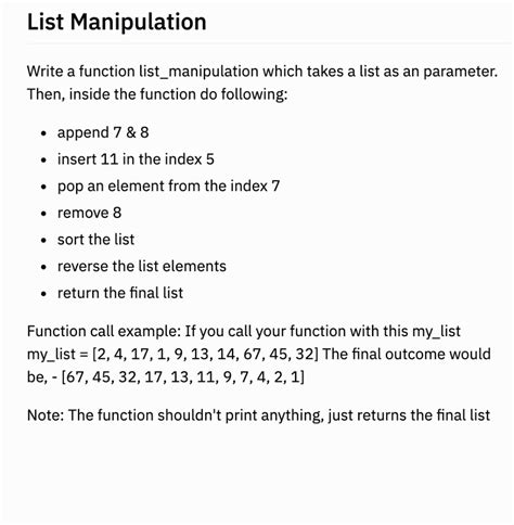 Solved List Manipulation Write A Function Listmanipulation