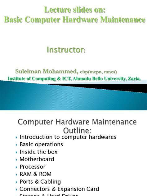 Basic Computer Hardware Maintenanceppt Random Access Memory