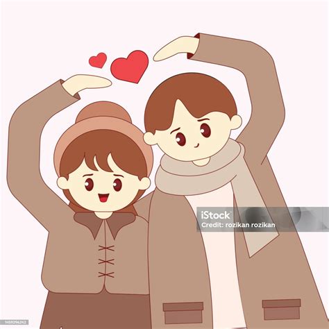 발렌타인 데이에 귀여운 사진 포즈를 가진 귀여운 연인 커플 만화 캐릭터의 그림 Twenty20 크리켓에 대한 스톡 벡터 아트 및 기타 이미지 Twenty20 크리켓