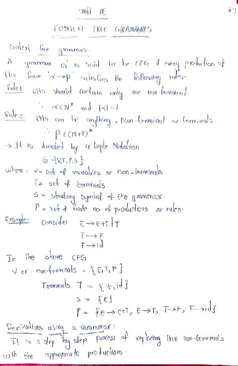 Formal Language Automata Theory Unit 3 Notes Context Free Grammars And