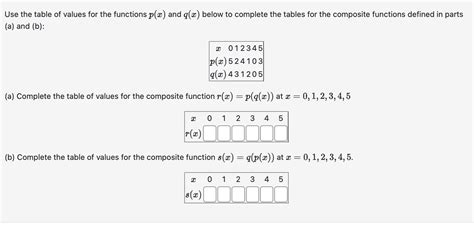 solved use the table of values for the functions p x and