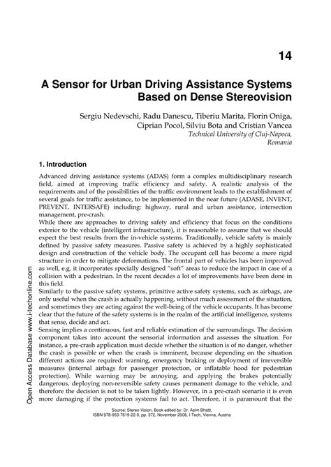 Pdf A Sensor For Urban Driving Assistance Systems Based On Dense Stereovision