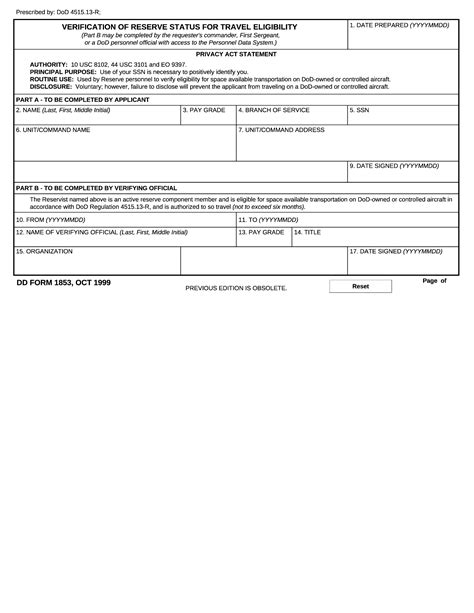 Dd Form 1853 Verification Of Reserve Status For Travel Eligibility Forms Docs 2023