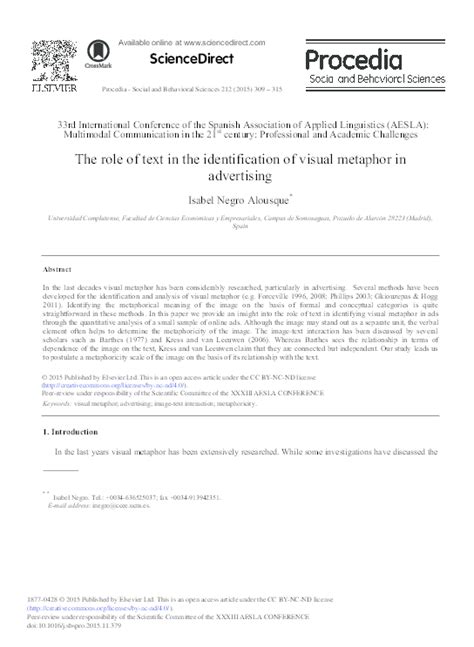 Pdf The Role Of Text In The Identification Of Visual Metaphor In Advertising