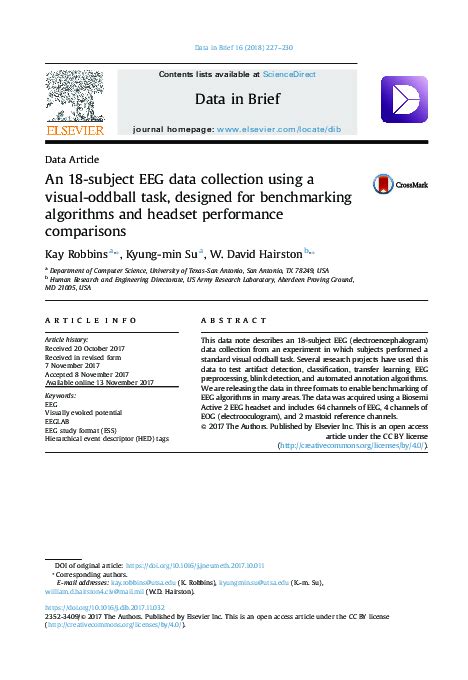 Pdf An 18 Subject Eeg Data Collection Using A Visual Oddball Task Designed For Benchmarking