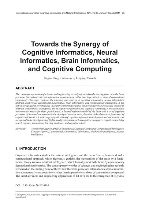 PDF Towards The Synergy Of Cognitive Informatics Neural Informatics Brain Informatics And
