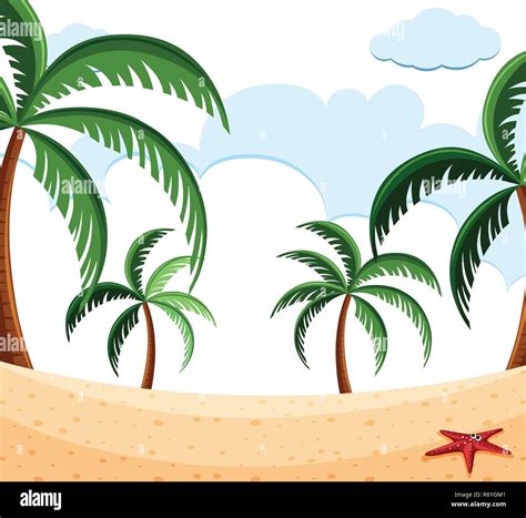 Beach Scene With Palm Trees Illustration Stock Vector Image And Art Alamy