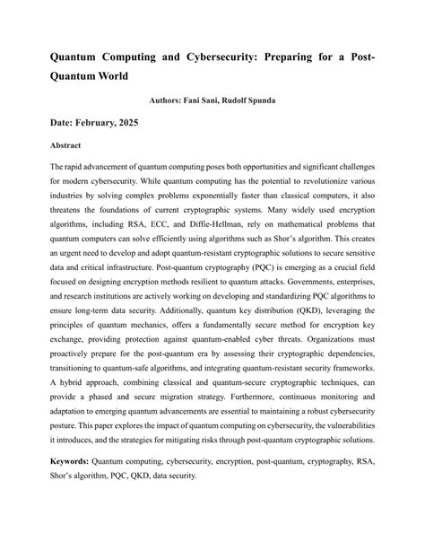 Pdf Quantum Computing And Cybersecurity Preparing For A Post