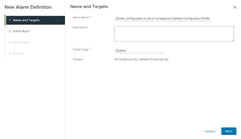Monitor Configuration Drift With Alarms For Vsphere Configuration Profiles Vmware Cloud