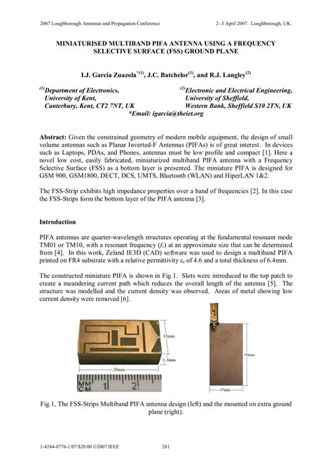 Pdf Miniaturised Multiband Pifa Antenna Using A Frequency Selective Surface Fss Ground Plane