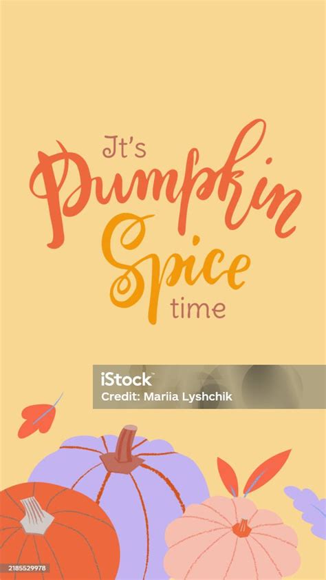 Pumpkin Spice 따뜻한 가을 색상의 수직 배너입니다 소셜 미디어를 위한 현대적인 평면 스타일의 수직 디자인 또는 다양한 호박 조롱박 및 단풍으로 인쇄 벡터 9월에