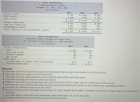 Solved A Calculate Return On Investment Based On Net I
