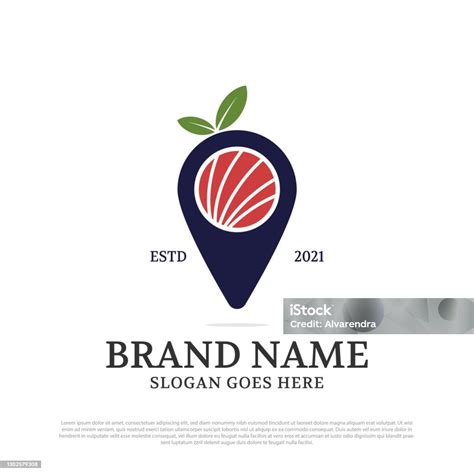 신선한 유기농 초밥 핀 맵 로고 디자인 일본식 푸드 포인트 플레이스 로고 브랜드 템플릿 0명에 대한 스톡 벡터 아트 및 기타