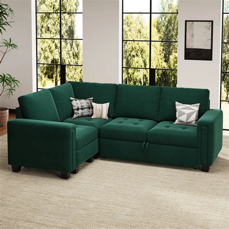Buy Miro 4 Seater Pull Out Cum Bed Velvet Sofa Amazon Green Febonic