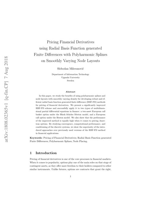 PDF Pricing Financial Derivatives Using Radial Basis Function Generated Finite Differences