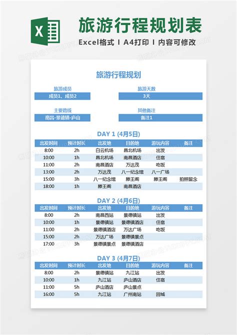 旅游行程规划费用预算表excel模板下载 熊猫办公
