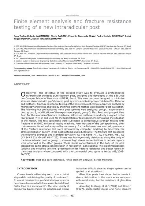 Pdf Finite Element Analysis And Fracture Resistance Testing Of A New