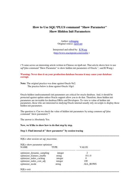 How To Use Sql Plus Command Show Parameter Show Hidden Init Parameters Pdf Boolean Data