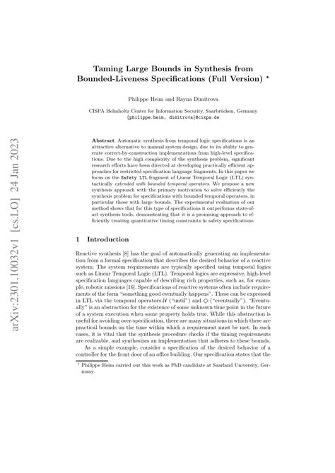 Pdf Taming Large Bounds In Synthesis From Bounded Liveness