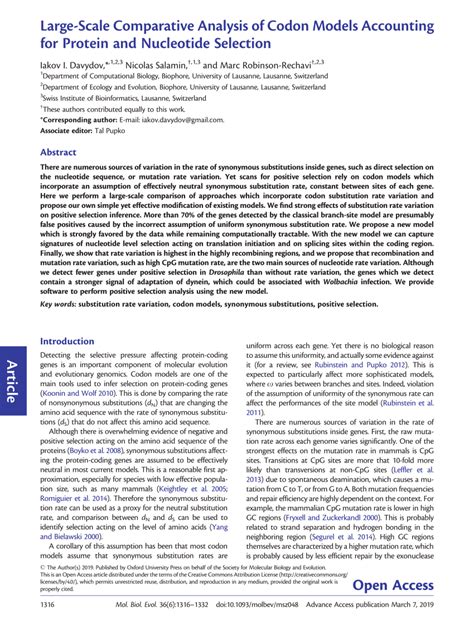 Pdf Large Scale Comparative Analysis Of Codon Models Accounting For
