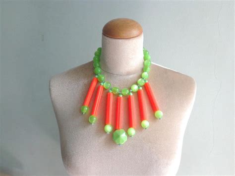 Neon Green Necklace Neon Orange Necklace Green Spikes Necklace Green
