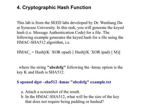 Solved 4 Cryptographic Hash Function This Lab Is From The