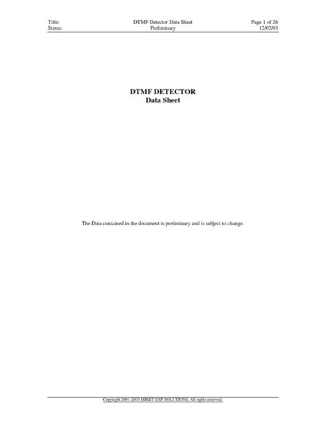 Dtmf Pdf Signal To Noise Ratio Digital Signal Processing