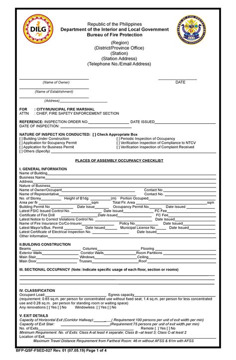 Fsed 027 Checklist Places Of Assembly Occupancy Rev 1 Department Of The Interior And Local