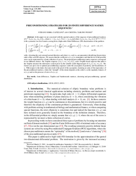 Pdf Preconditioning Strategies For 2d Finite Difference Matrix Sequences