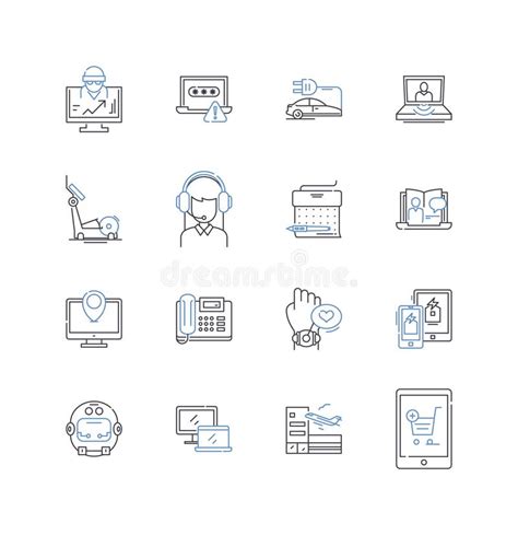 Computerized Era Line Icons Collection Automation Digitalization