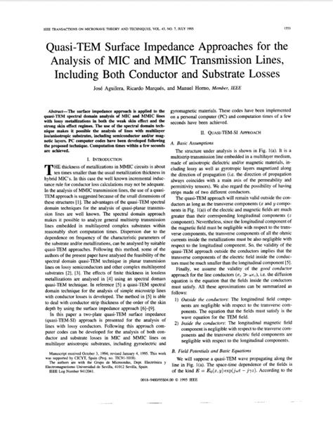 quasi tem surface impedance approaches for the analysis of mic and mmic