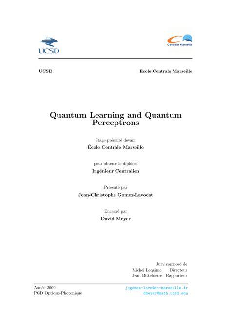 Pdf Quantum Learning And Quantum Perceptrons