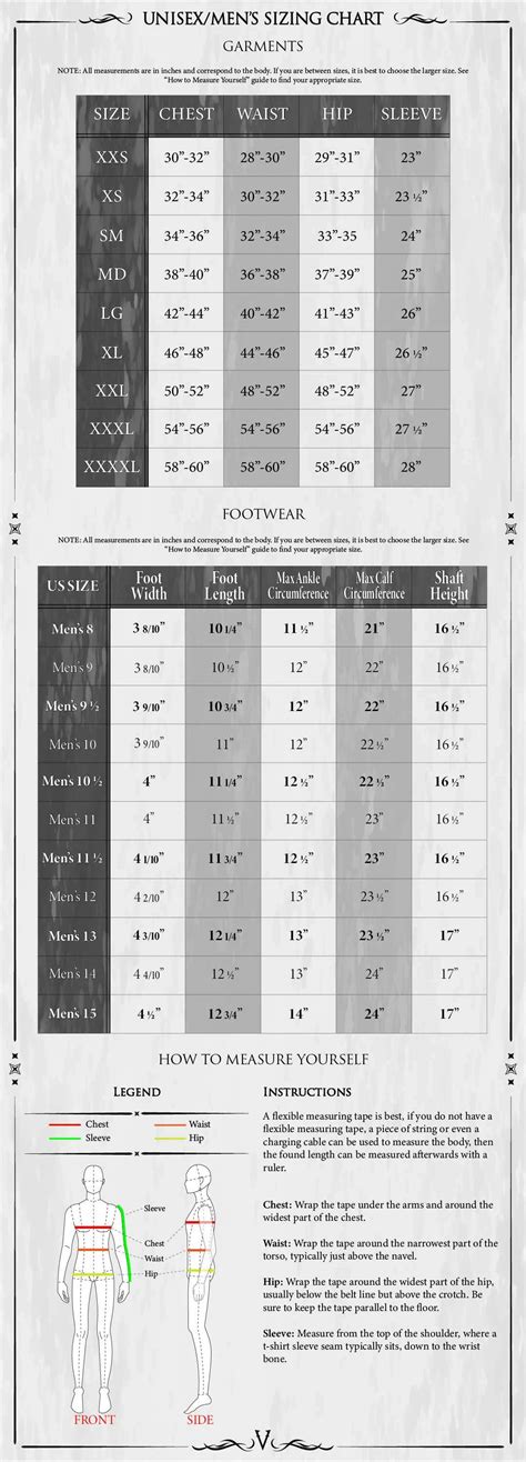 Unisex Mens Sizing Guide