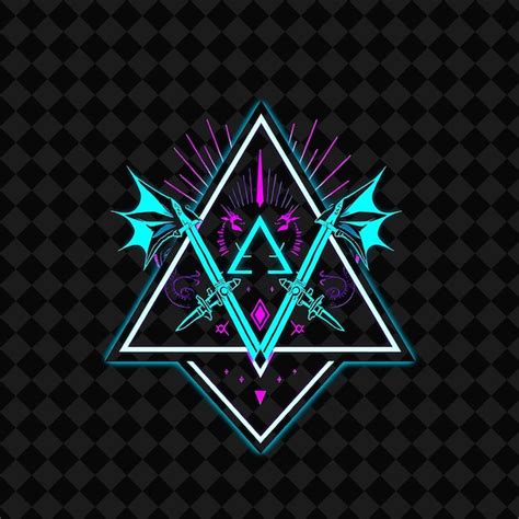 Beaming Neon Surrounding Triangular Badge Dual Layered Outline Inside Decorated With Swords Rays