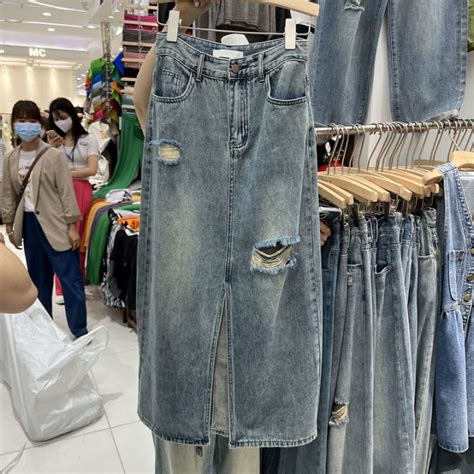 Ripped Washed Denim Skirt For Women 2022 Summer New High Waist Slimming