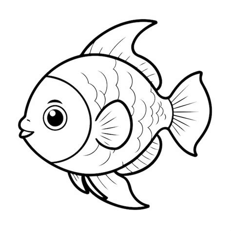 귀여운 터 일러스트레이션 아이들을 위한 물고기 컬러링 워크 프리미엄 벡터