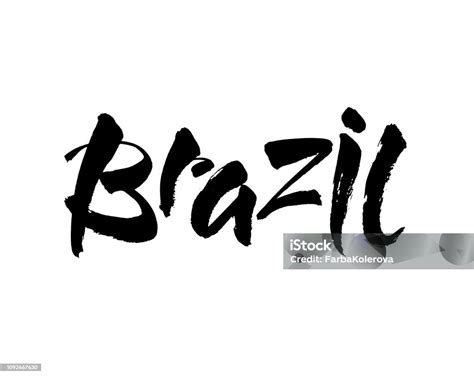브라질 손 글자 브라질 포르투갈어입니다 국가의 이름입니다 핸드 그린 배경 글자입니다 잉크 그림입니다 현대 브러시 서 예입니다 흰색 배경에 고립 0명에 대한 스톡 벡터 아트