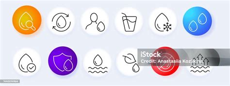 물 세트 아이콘입니다 액체 손에 드롭 아쿠아 음주 증발 보습 눈송이 사람 진드기 웨이브 얼음 감기 갈증 칵테일 미네랄 워터 수화